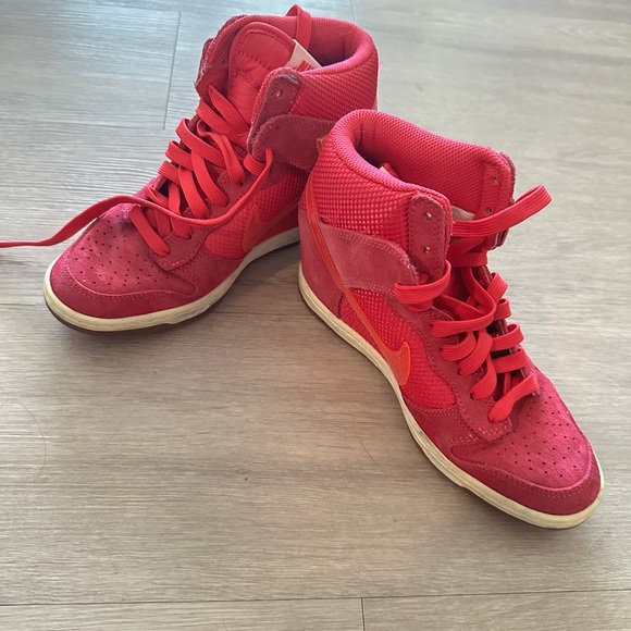 Nike | Shoes | Nike Red Hightop Wedge Sneakers | Poshmark